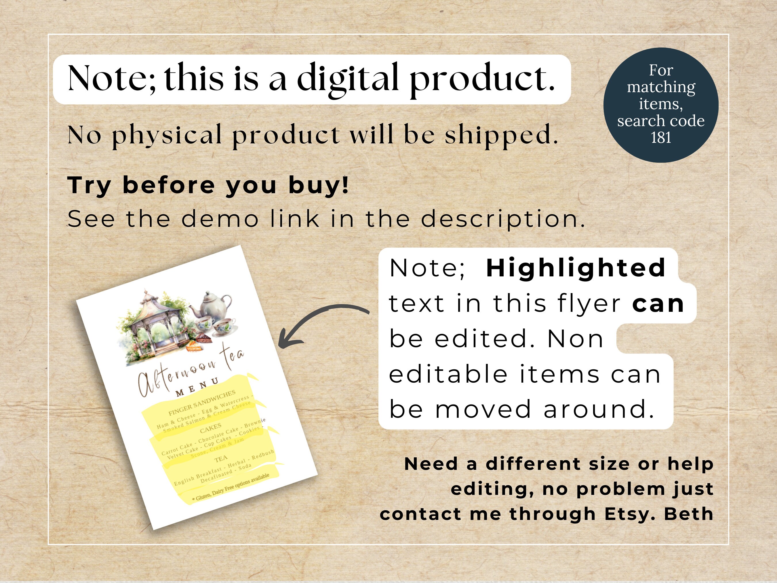 Afternoon Tea Menu Template Editable Event Menu Printable Menu Church ...