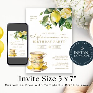Citrus Lemon Afternoon Tea Birthday Party Invite | Birthday Invitation ...