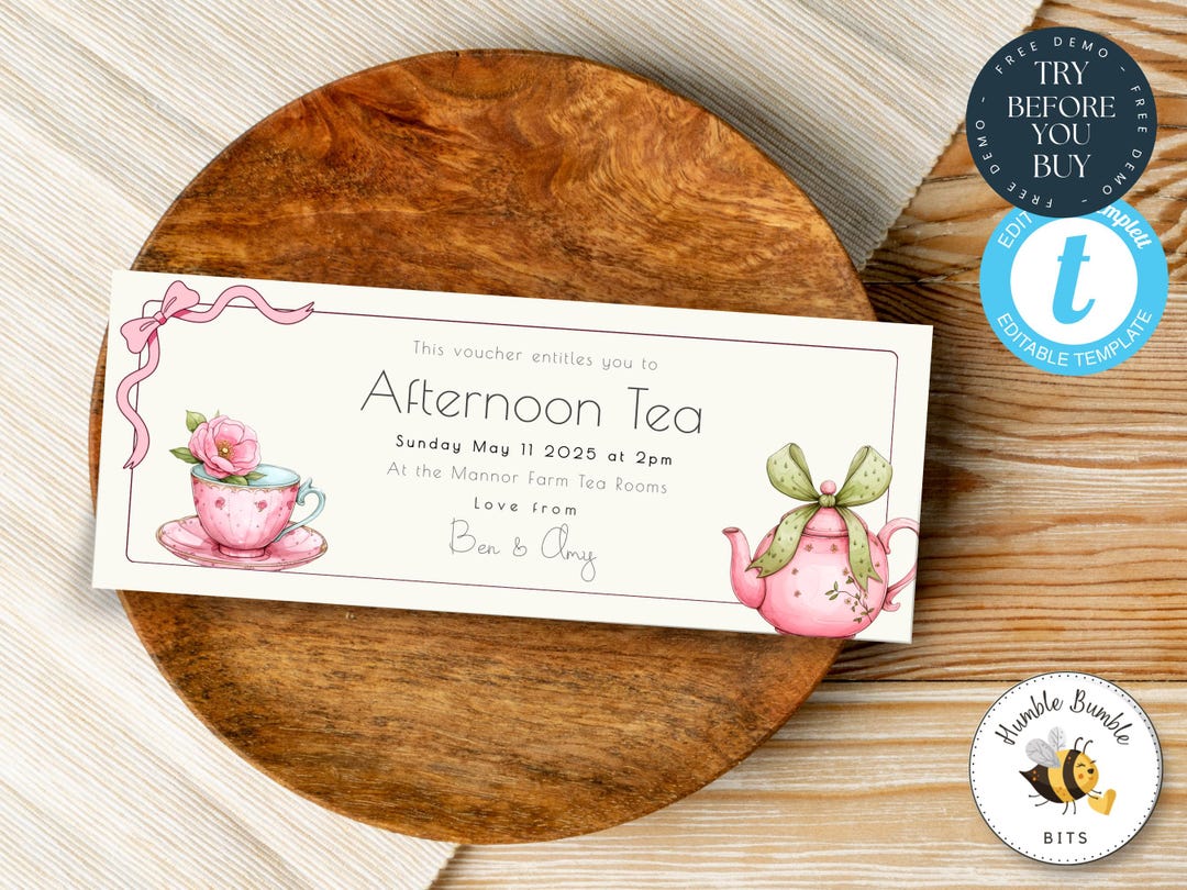 Afternoon Tea Gift Voucher - Personalised Voucher - Baby, Bridal Shower ...