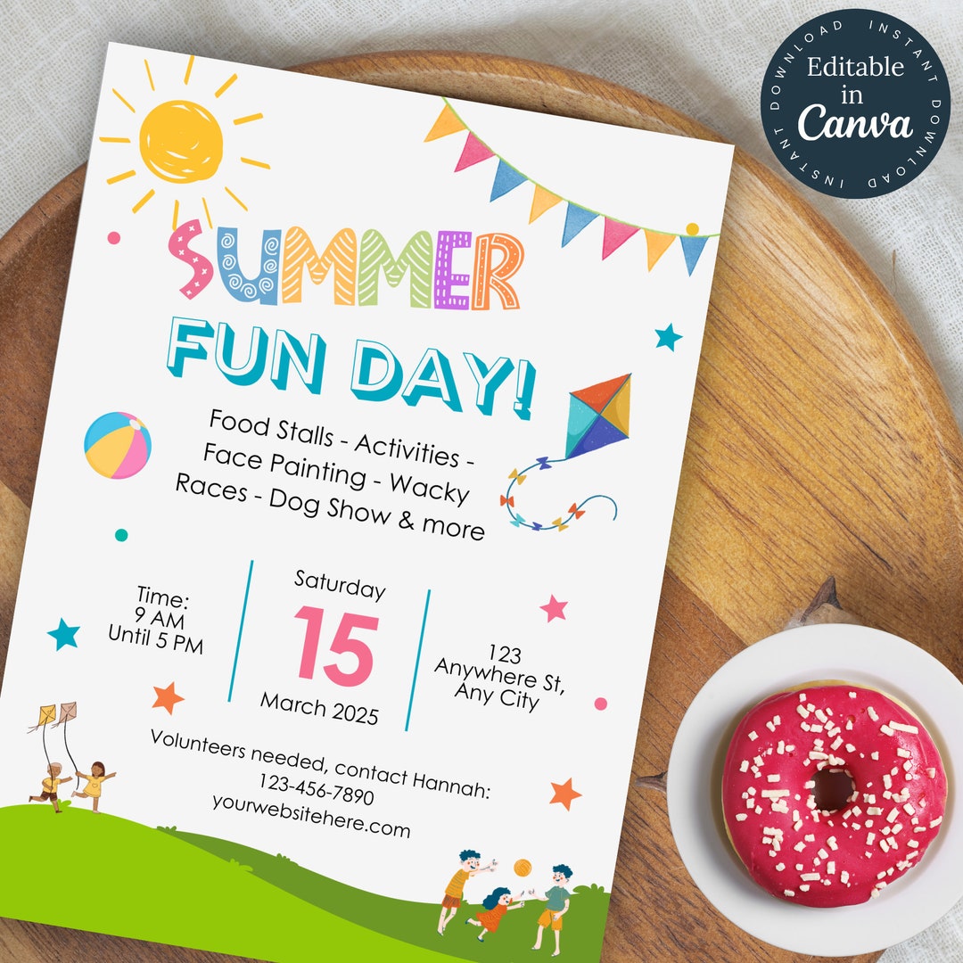 Summer Fun Day Editable Invite | Church Event | 4th of July Party ...