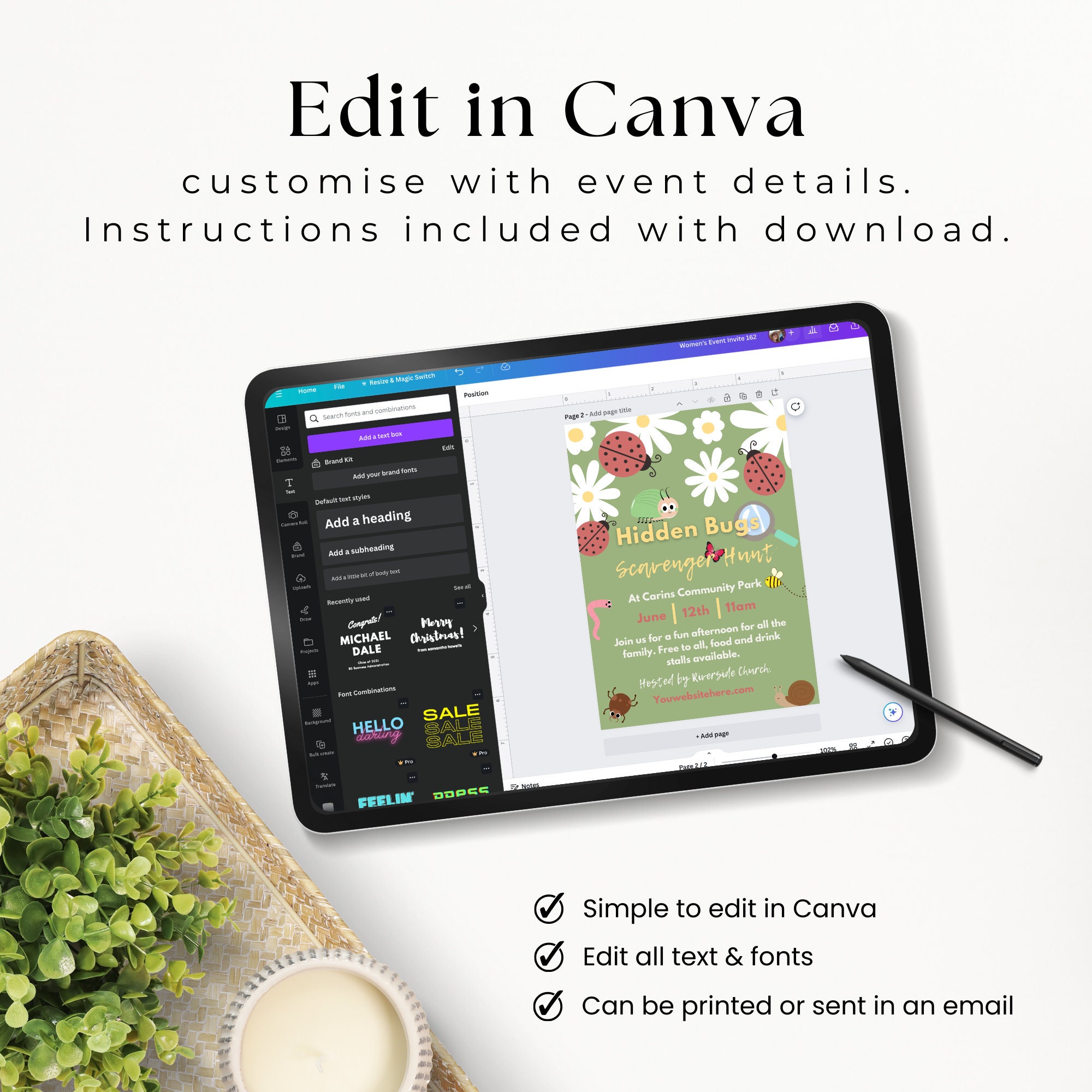 Bug Scavenger Hunt Flyer Template Community Event Editable Flyer School ...