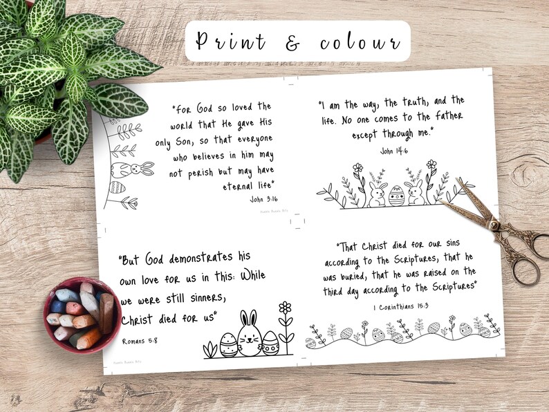 12 Easter Bible Verse Cards, Easter Coloring Activity, Printable Kids ...