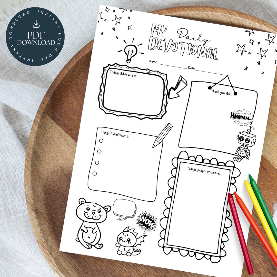 Coloring Daily Devotional for Kids, Faith Planner, Journal Page, Bible ...