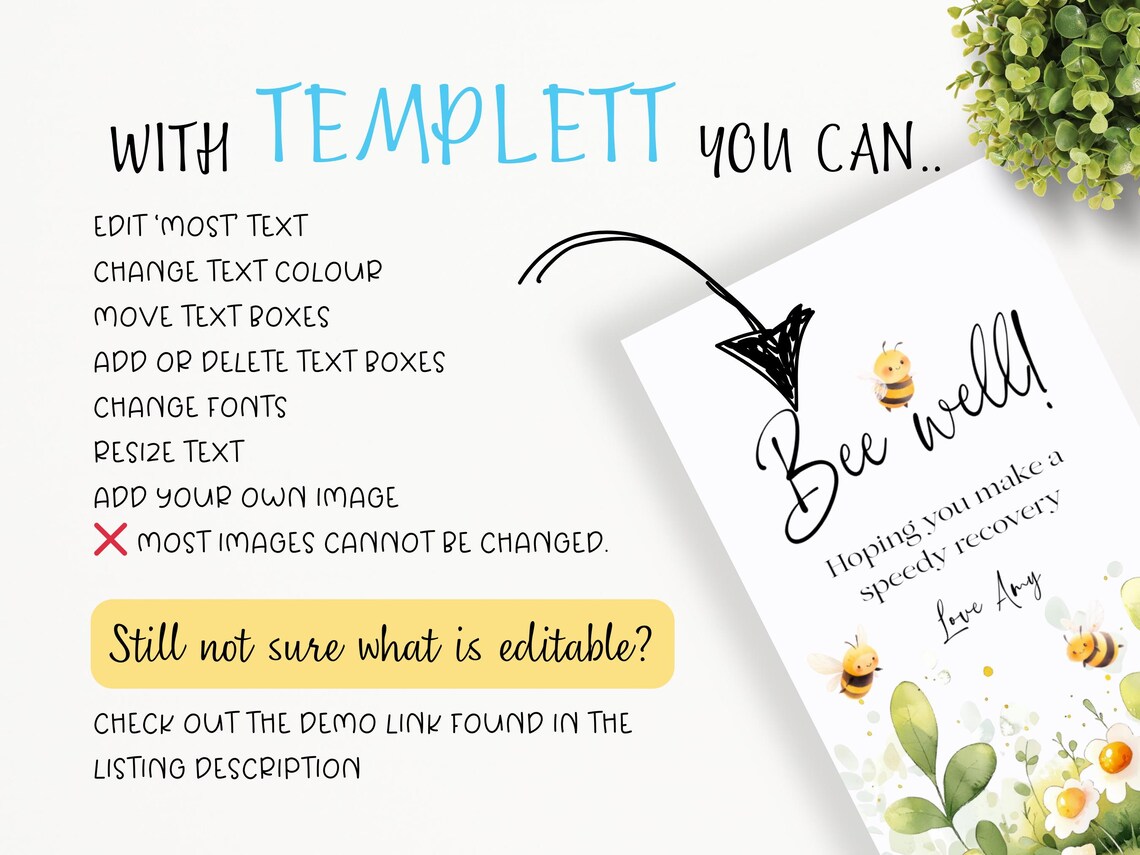 Get Well Soon Gift Tag Template, Bee Well Tag, Thinking of You Tag ...