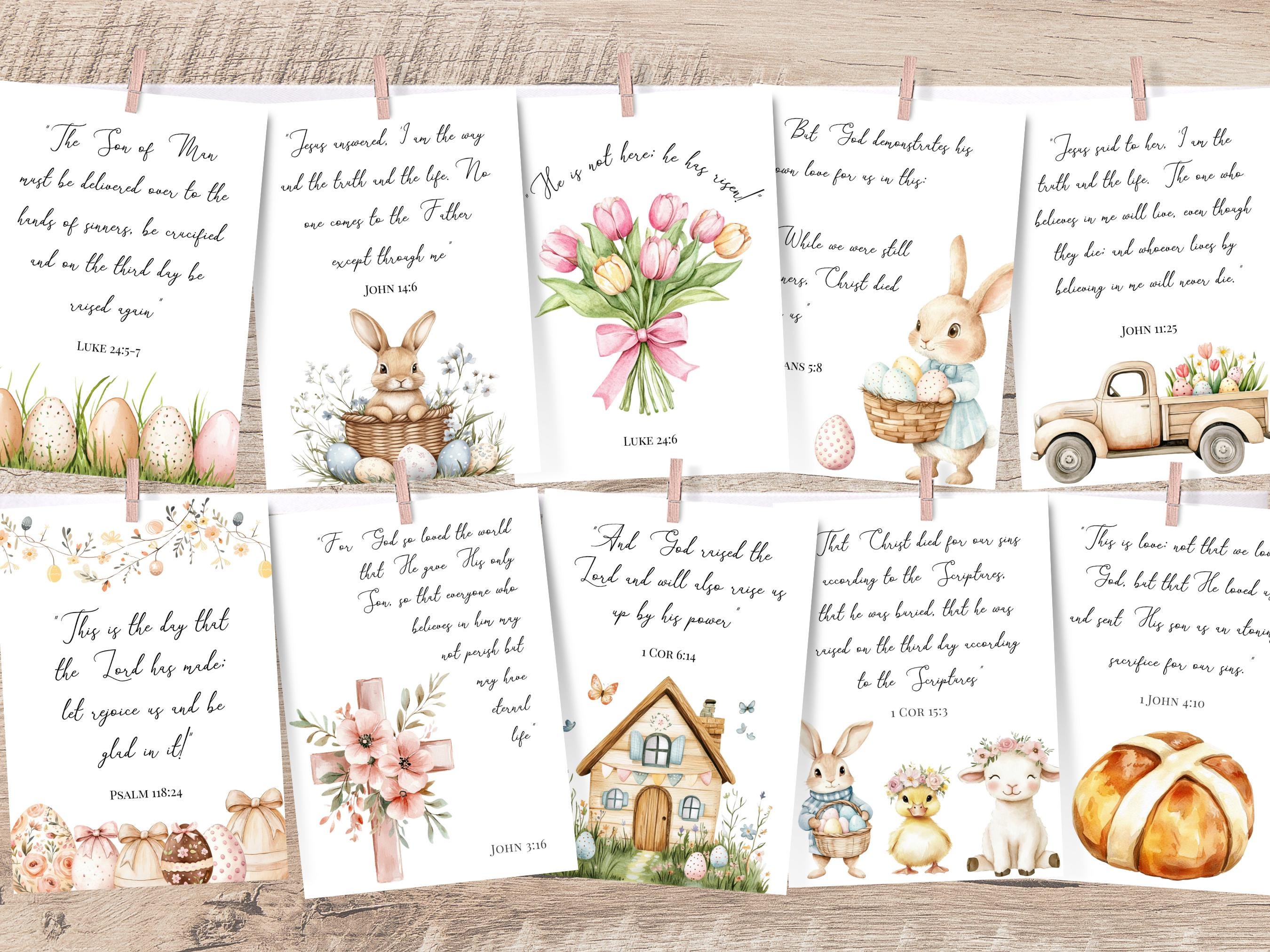 12 Easter Scripture Cards, Printable Bible Verse Cards for Kids, Holy ...