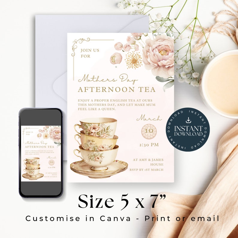 Mothers Day Afternoon Tea Invitation High Tea Invite Tea Party Event ...