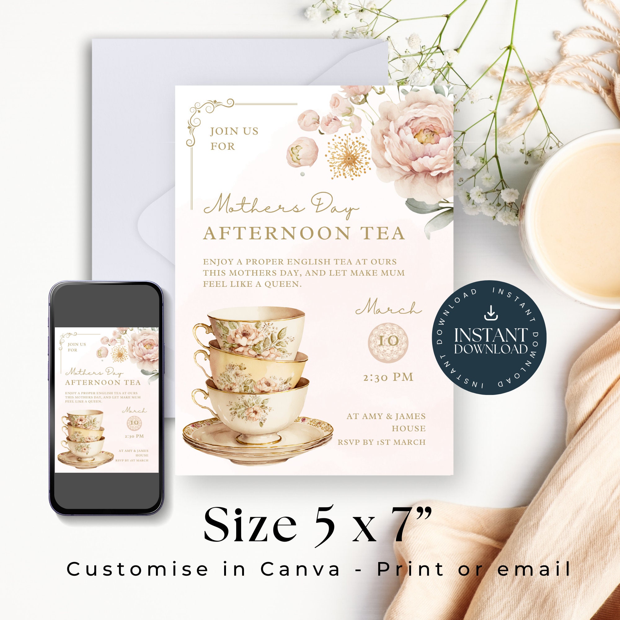 Mothers Day Afternoon Tea Invitation High Tea Invite Tea Party Event ...