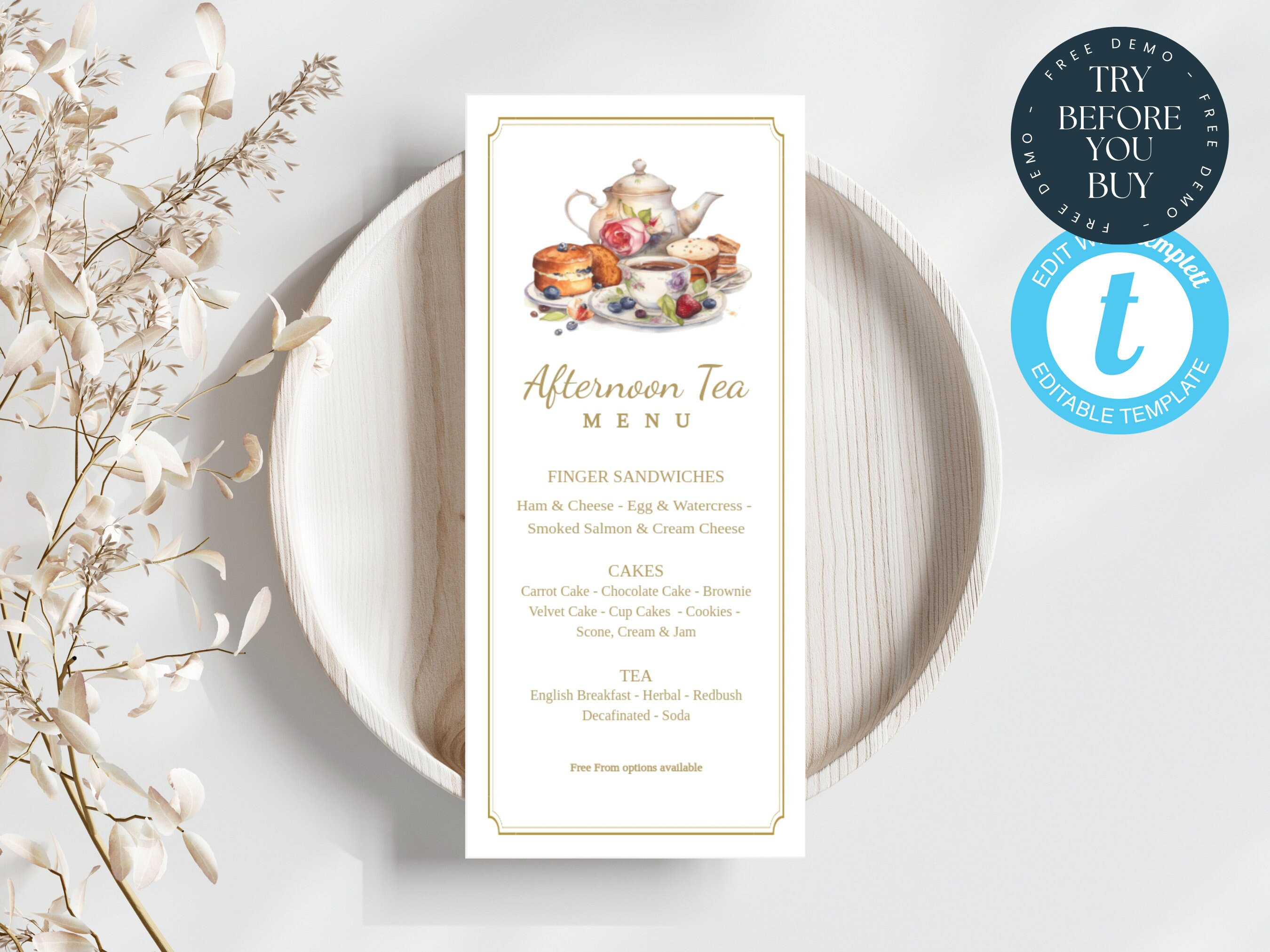 Classic Afternoon Tea Menu Template | Editable High Tea Menu ...