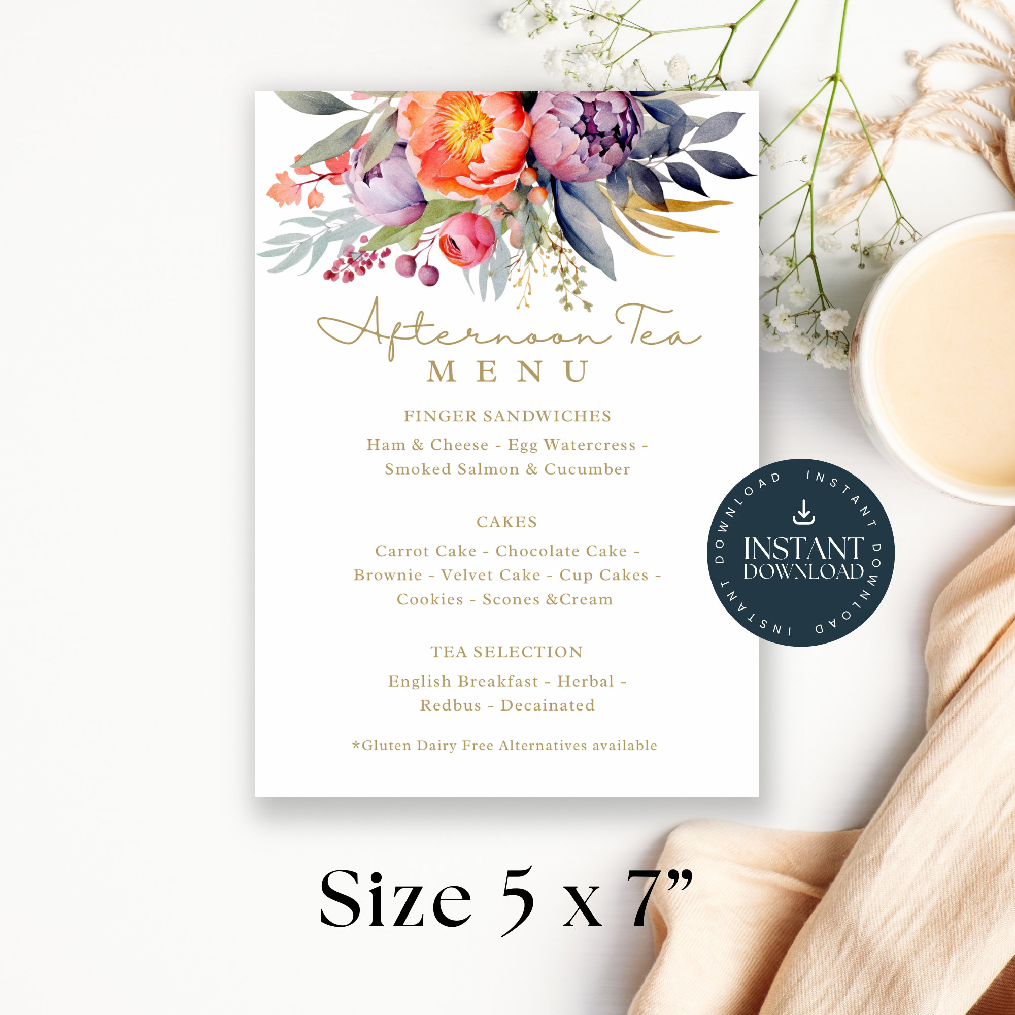 Afternoon Tea Menu Template Editable Event Menu Card Printable Menu Tea ...