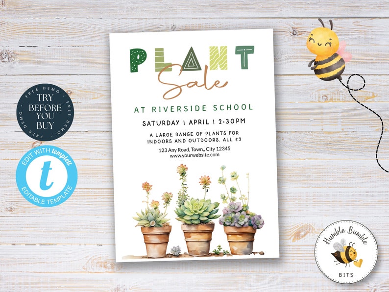 School Plant Sale Flyer Template | Editable PTA Fundraiser Poster ...