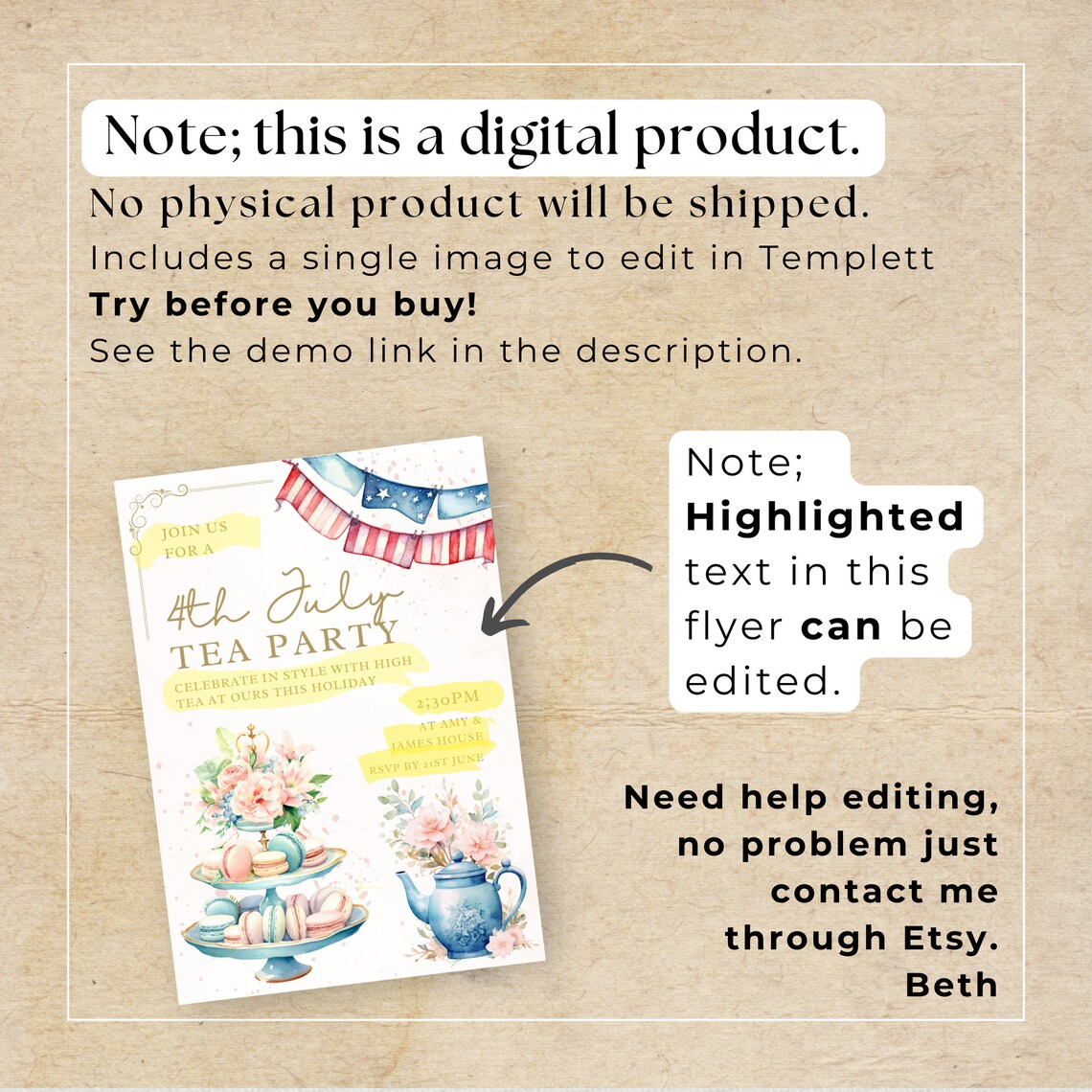 4th July Tea Party Invite Template Fourth July Afternoon Tea High Tea ...