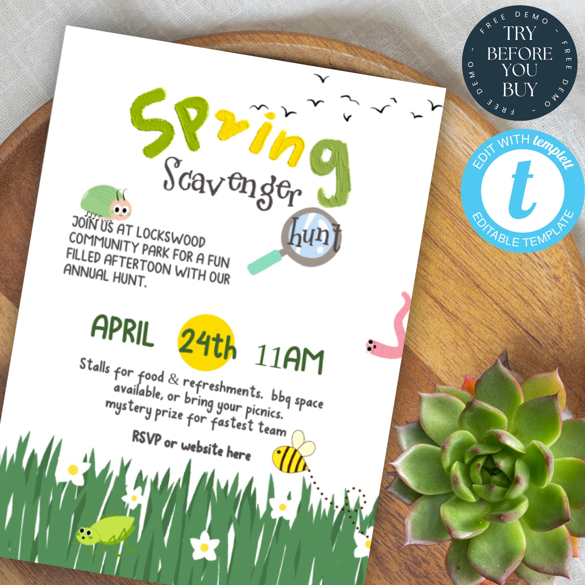 Spring Scavenger Hunt Flyer Template, Community Event, Editable Flyer ...