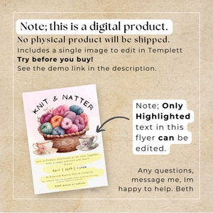 Knit & Natter Flyer Template | Knitting Group Invite | Community Event ...