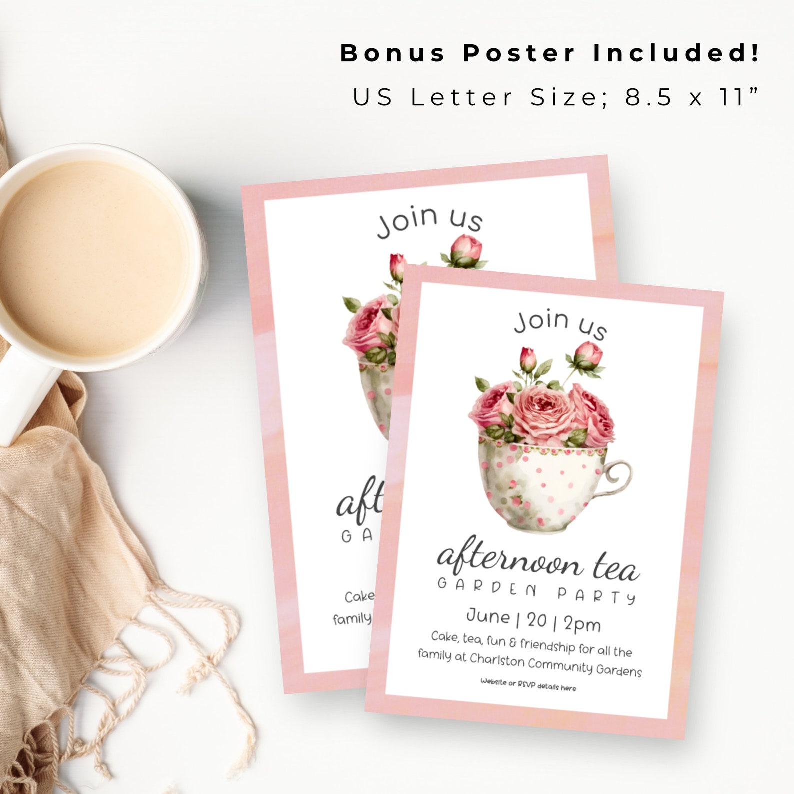 Pink Afternoon Tea Invitation | Garden Tea Party Invite | High Tea ...