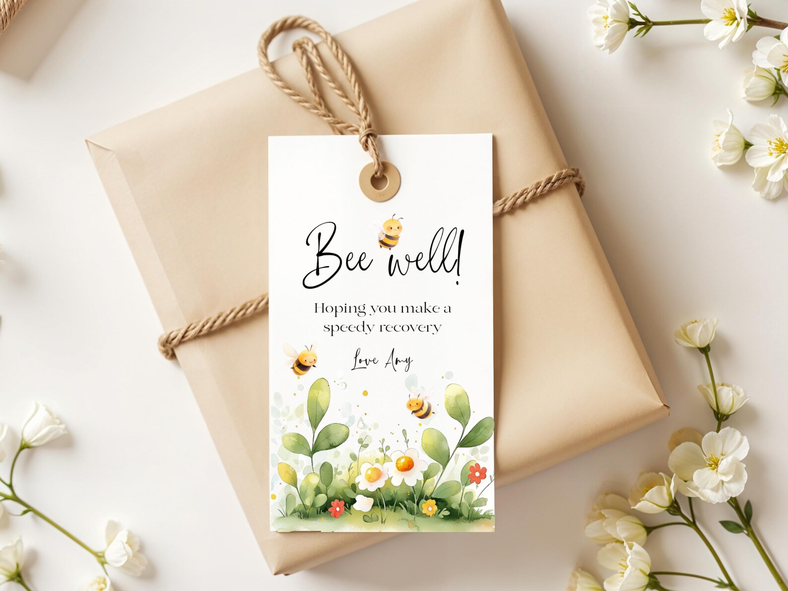 Get Well Soon Gift Tag Template, Bee Well Tag, Thinking of You Tag ...