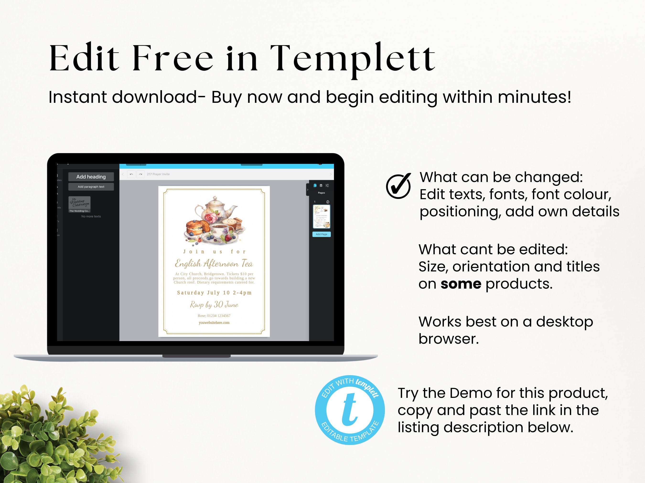 Classic Afternoon Tea Menu Template | Editable High Tea Menu ...