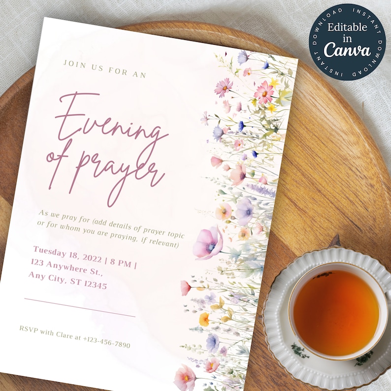 Spring Flowers Prayer Group Invitation Template Small Group Invite ...