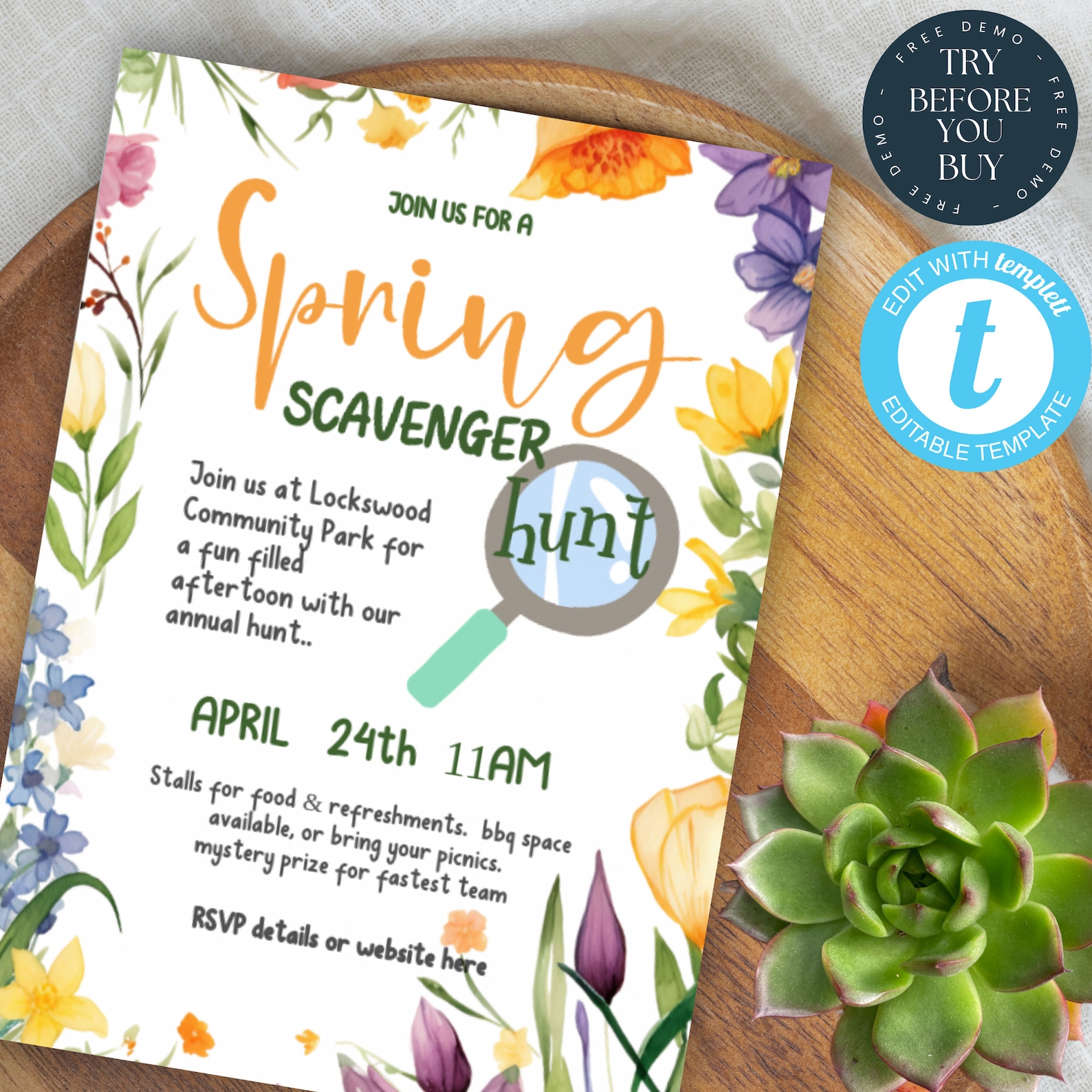 Spring Scavenger Hunt Flyer Template | Community Event Editable Flyer ...