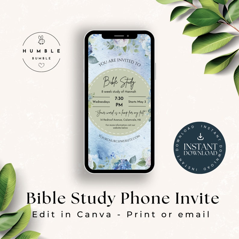 Bible Study Phone Invite Prayer Group Invitation Editable Phone ...