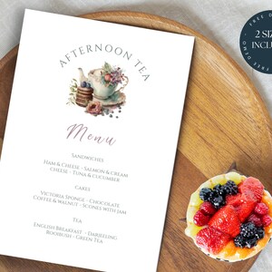 Afternoon Tea Menu Template | Editable Event Menu | Bridal, Baby Shower ...