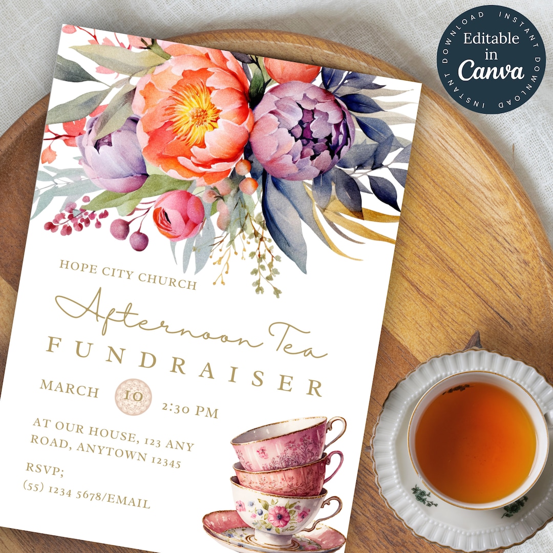 Fundraising Afternoon Tea Invite | Editable Charity Event Invitation ...