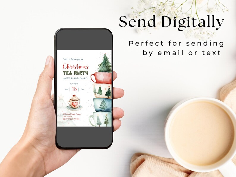 Editable Christmas Tea Party Invitation | Holiday Gathering Flyer ...