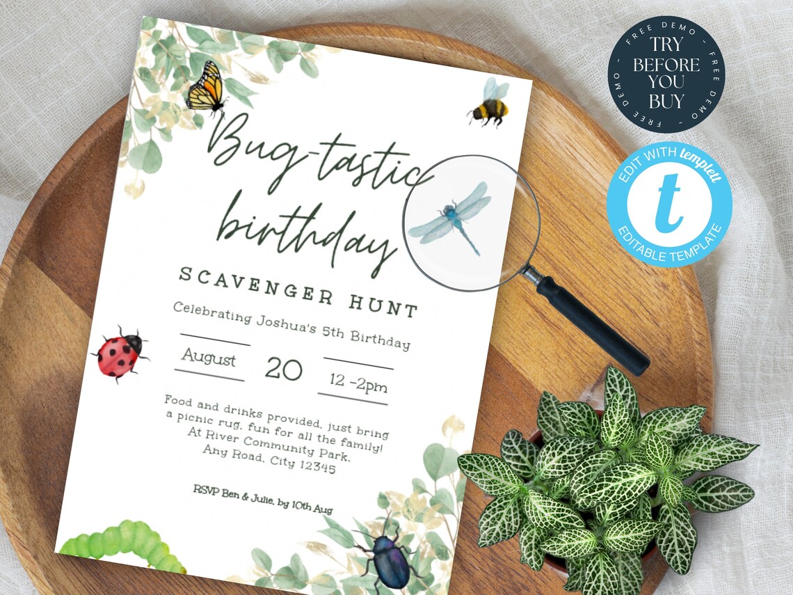 Bug Scavenger Hunt Invitation Bug Party Invitation Bug Birthday ...