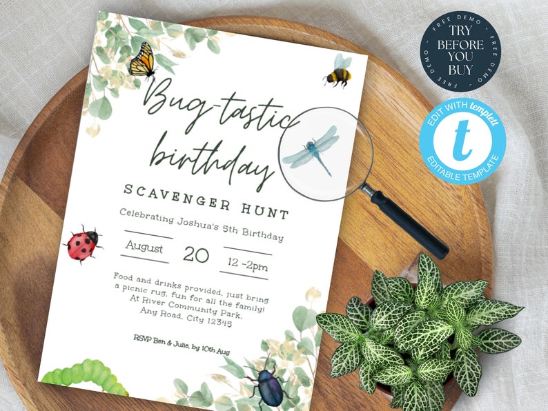 Bug Scavenger Hunt Invitation | Bug Party Invitation | Bug Birthday ...