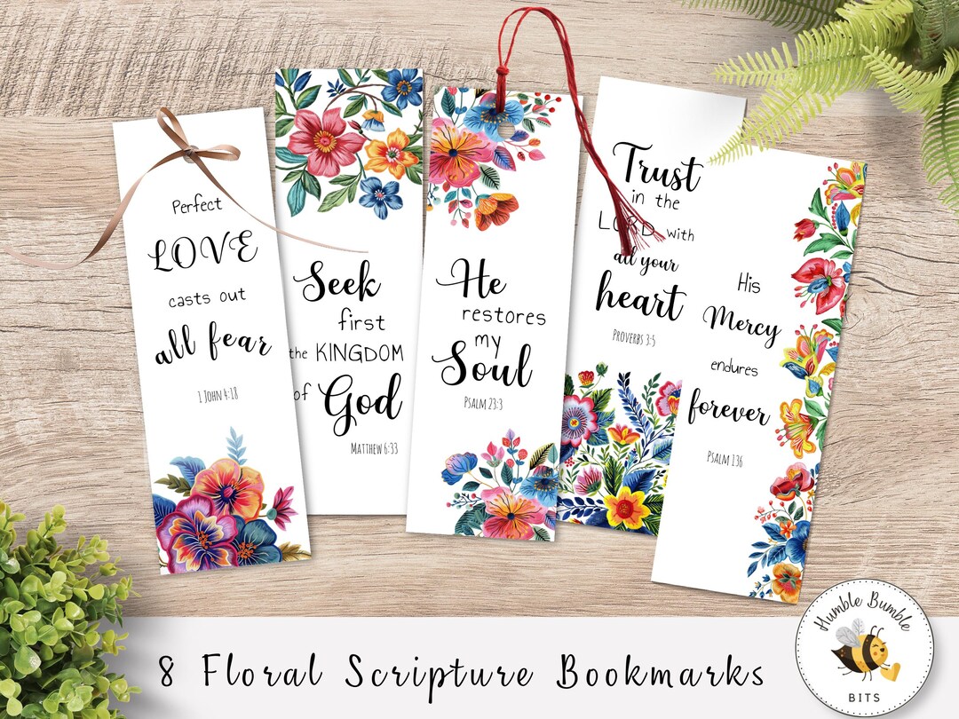 8 Floral Scripture Bookmarks | Christian Bible Verse Printable PDF ...