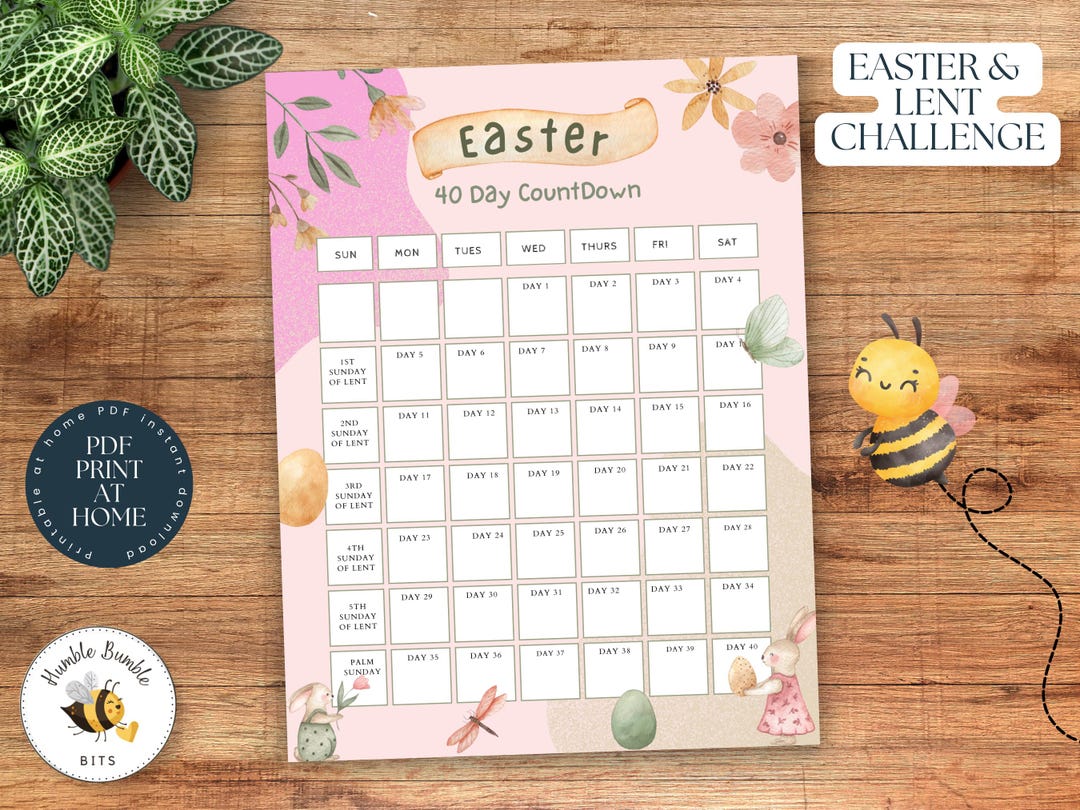 Easter Countdown Calendar | 2025 Lent Calendar | Cute Lent Tracker, 40 ...