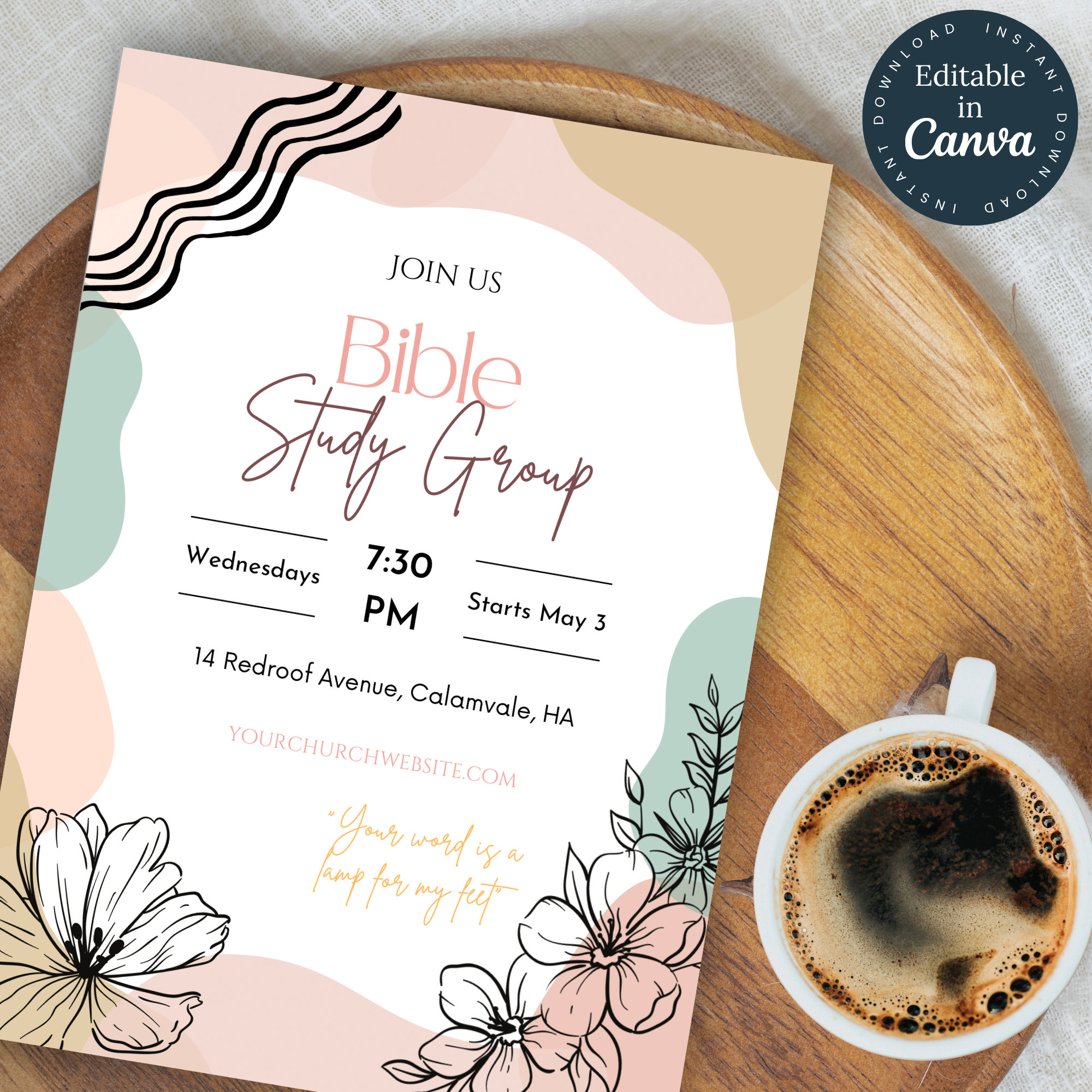 Floral Abstract Women’s Bible Study Invite | Editable Invitation ...