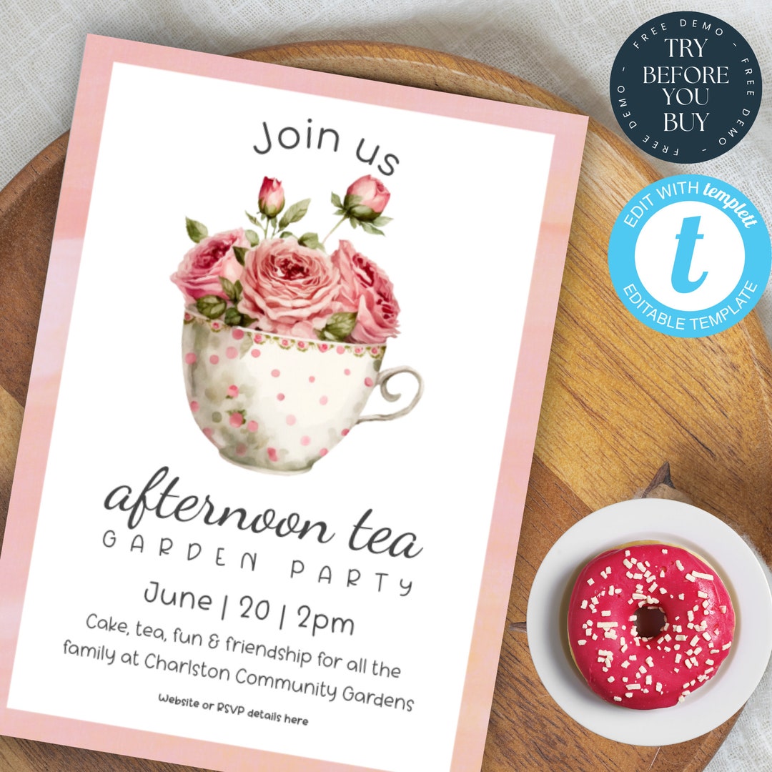 Pink Afternoon Tea Invitation | Garden Tea Party Invite | High Tea ...