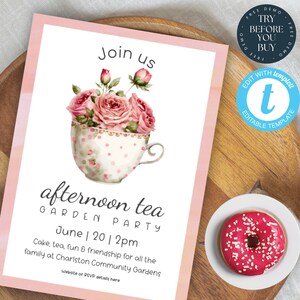 Pink Afternoon Tea Invitation | Garden Tea Party Invite | High Tea ...