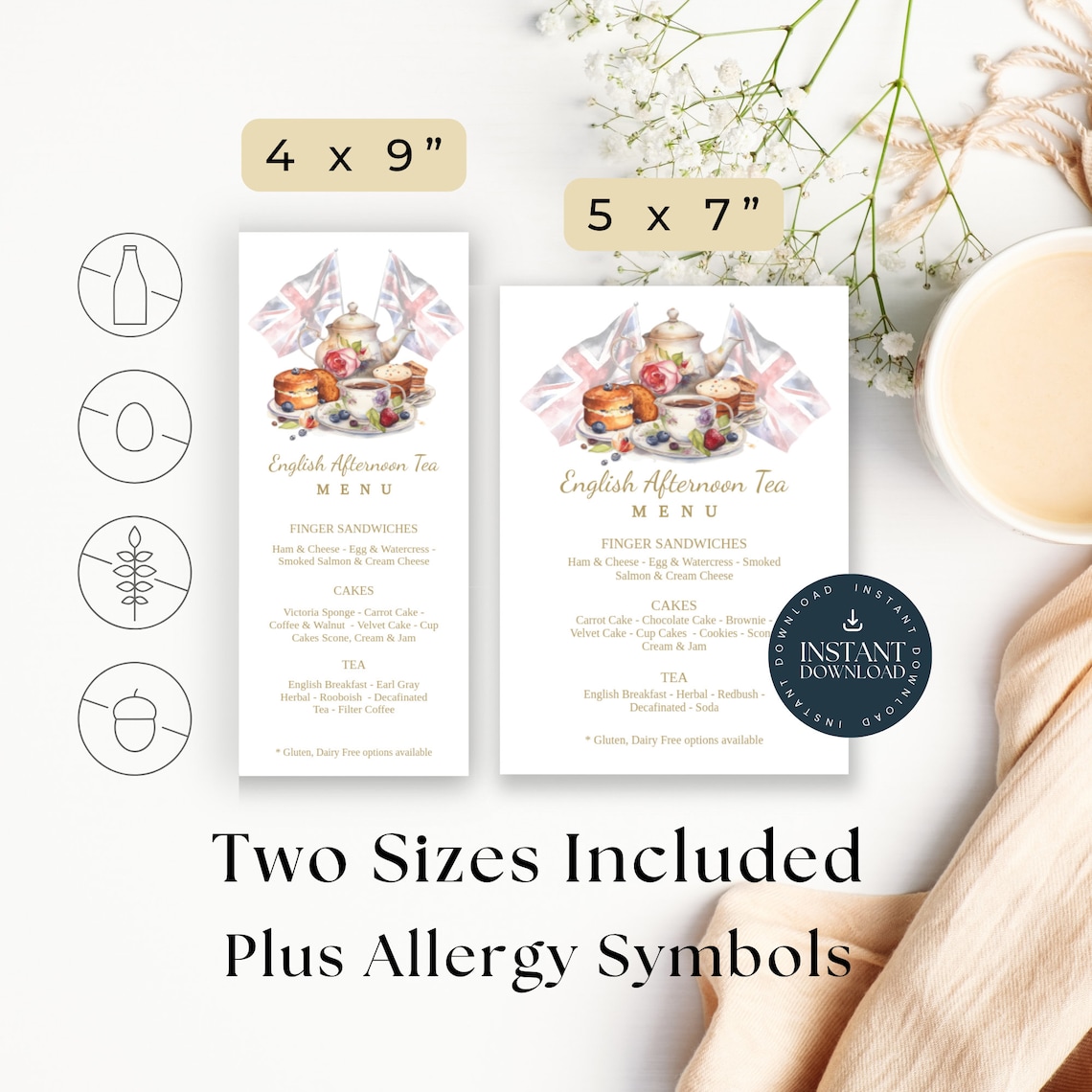 English Afternoon Tea Menu Template Editable High Tea Menu Printable ...