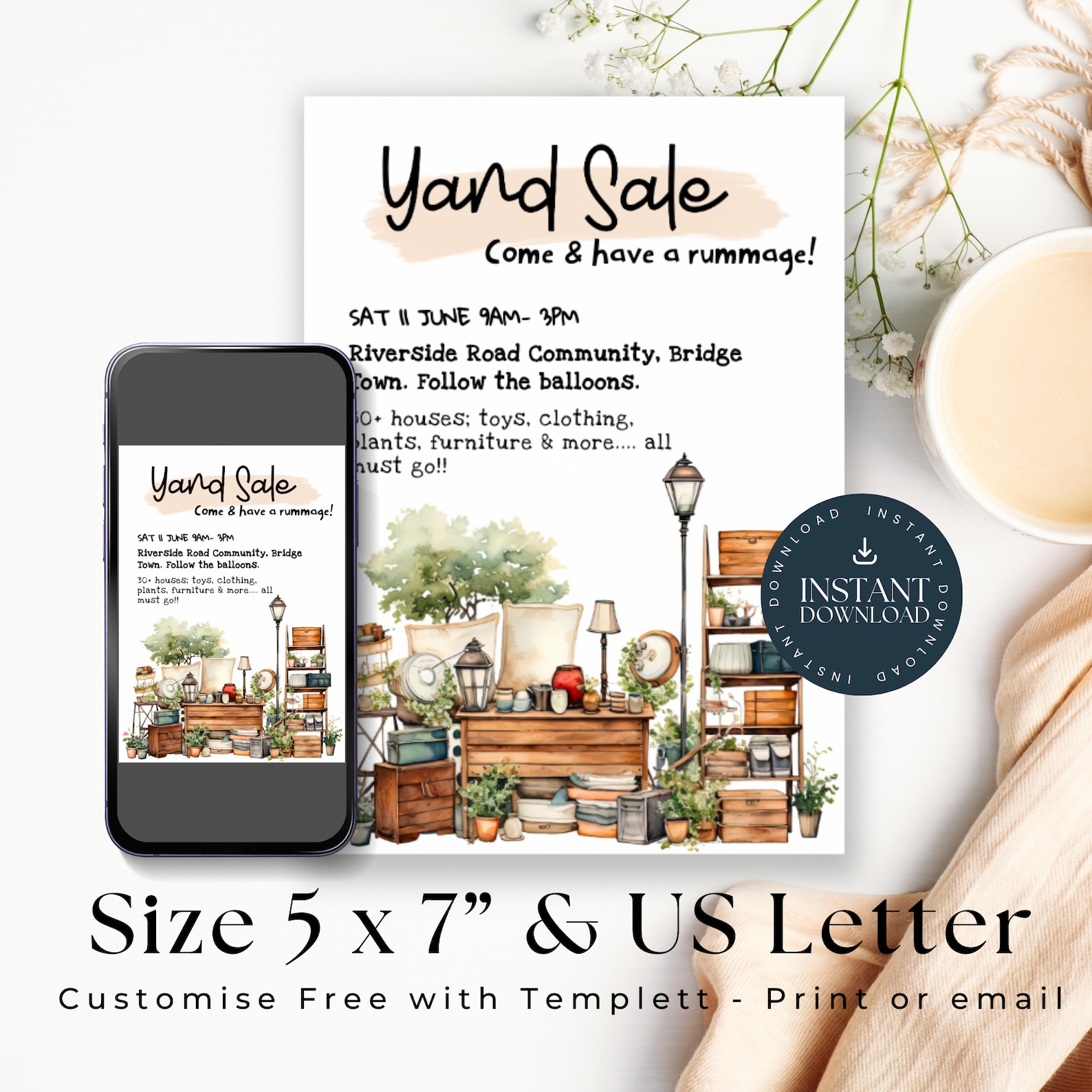Editable Rummage Sale | Yard Sale Flyer | Editable Garage Sale Template ...