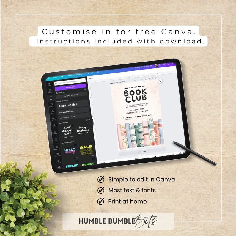 Editable Book Club Invite | Vintage Book Club Invitation | Book Party ...