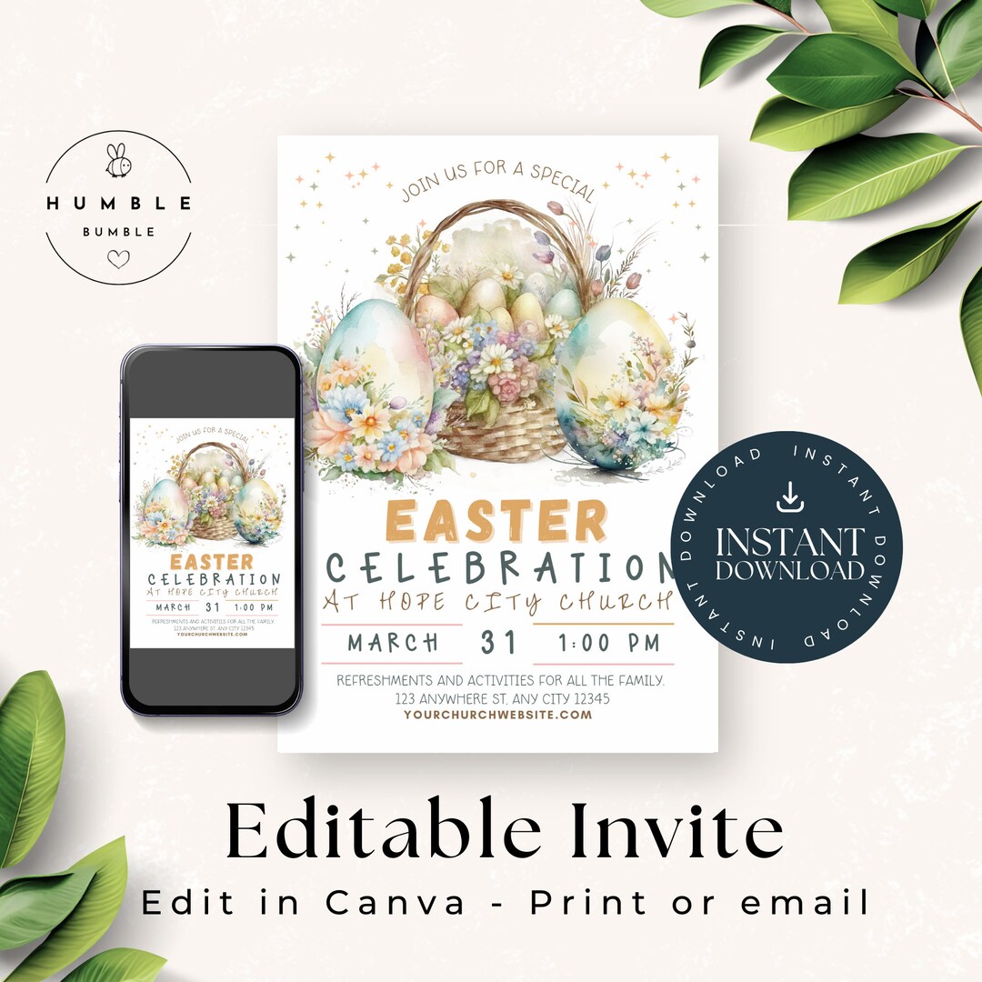 Easter Celebration Invite Basket Eggs Easter Party Invitation Church ...