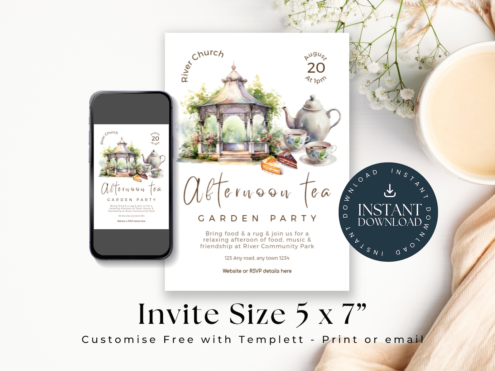 Garden Party Afternoon Tea Invitation Tea Party Invitation Template Tea ...