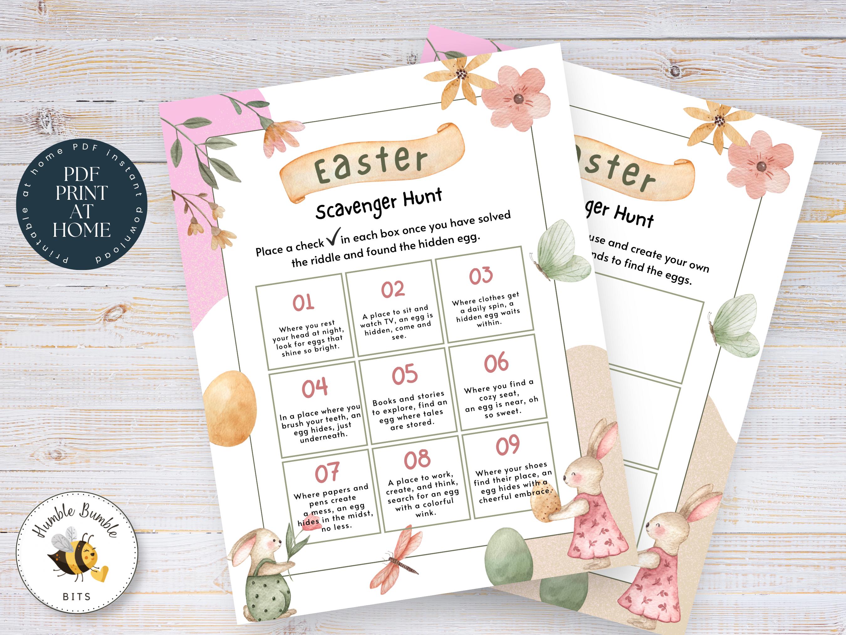 Easter Scavenger Hunt for Kids | Printable Clues | Fun Indoor Egg Hunt ...