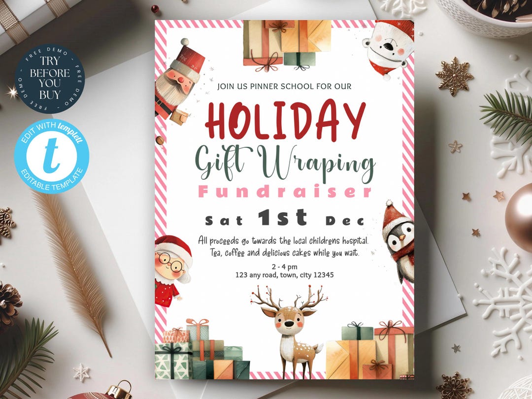 Cute Editable Holiday Gift Wrapping Fundraiser Flyer | Christmas Gift ...