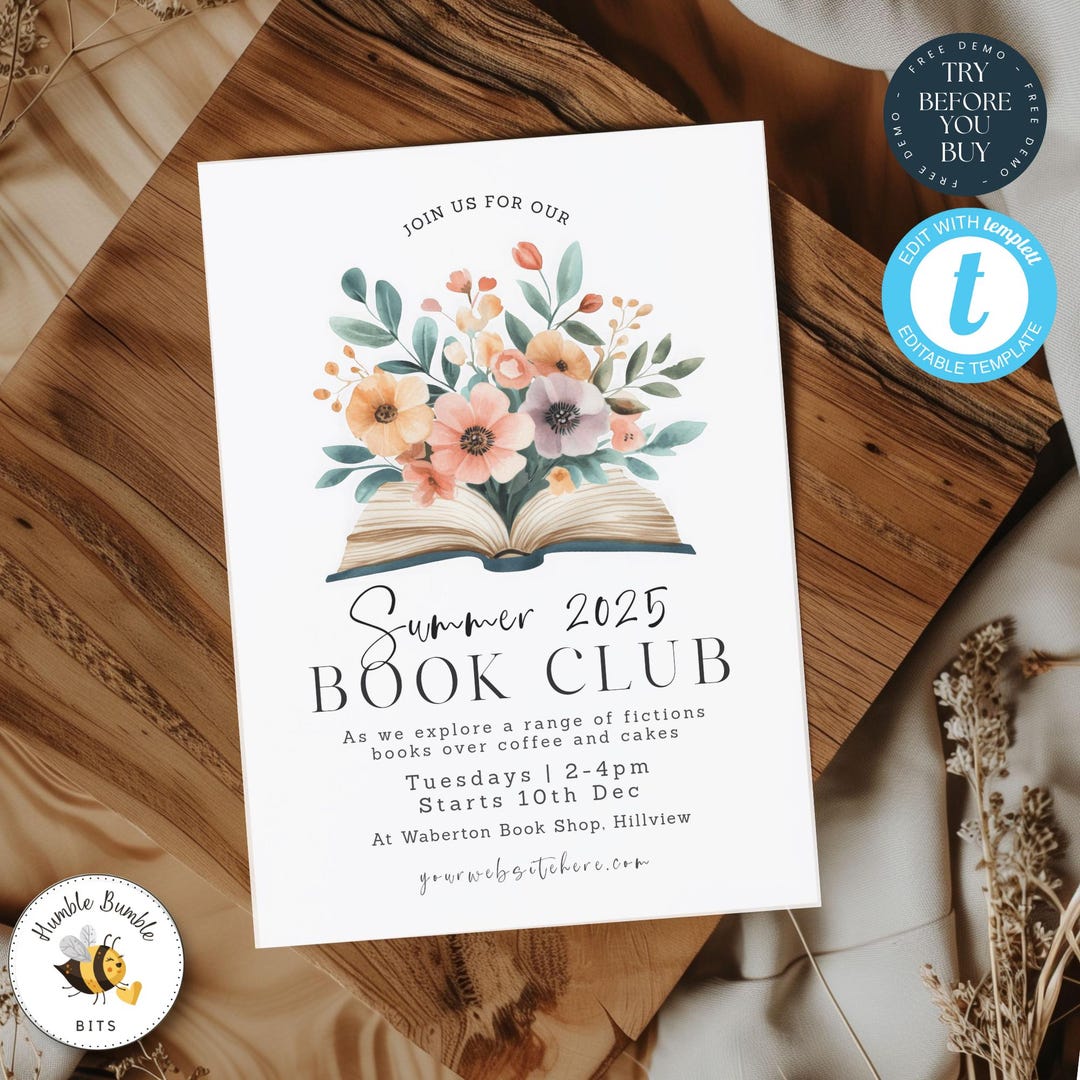 Summer Book Club Invite - Customizable Book Club Invitation - Bright ...
