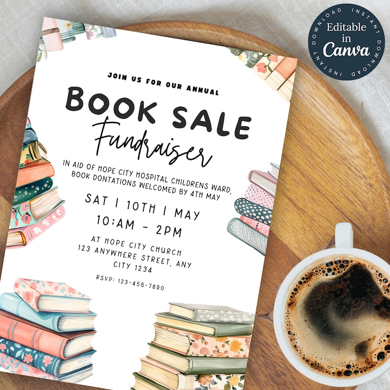 Fundraising Book Sale Editable Invite | PTA, PTO Fundraising Invitation ...