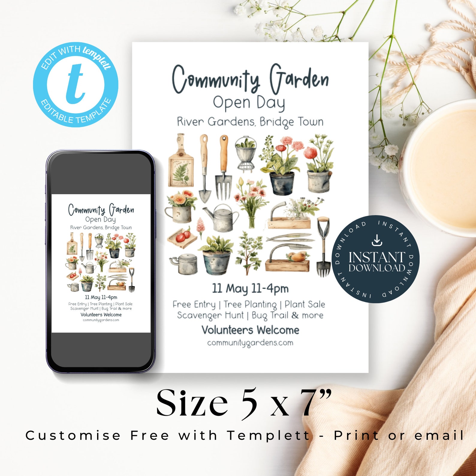 Community Garden Day Flyer Template | Community Clean up Event ...
