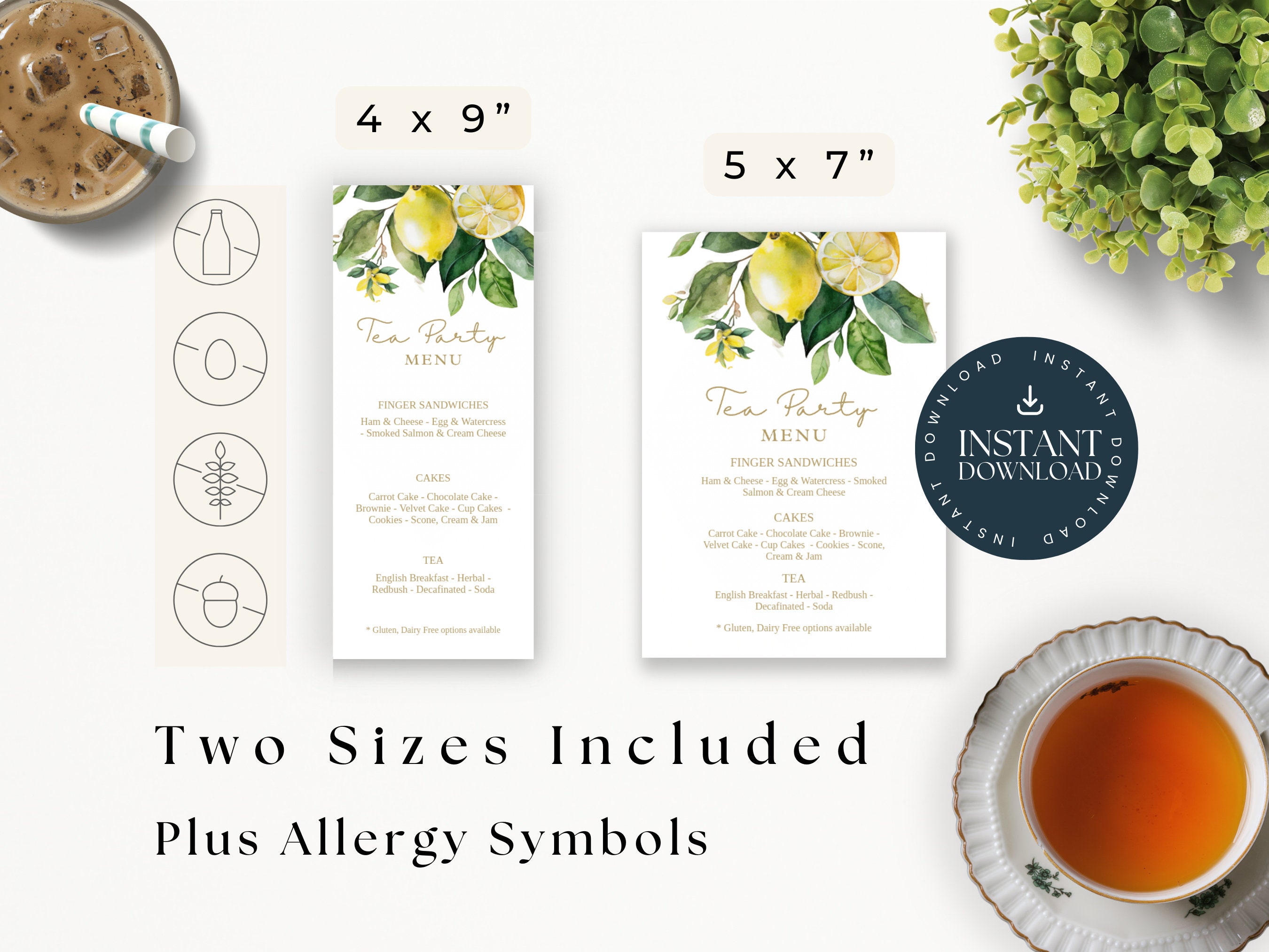 Citrus Lemon Afternoon Tea Menu Template | Garden Tea Party | Editable ...