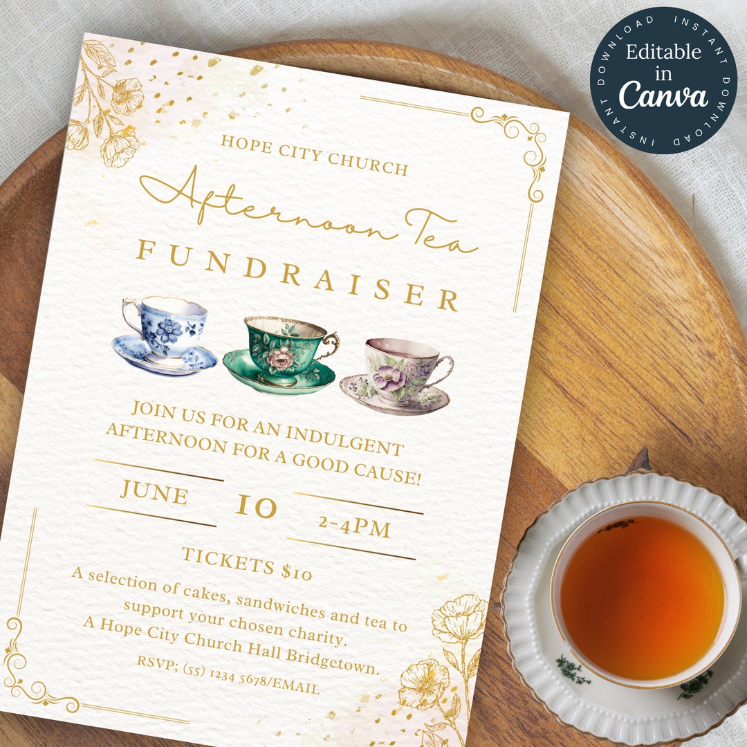 Gold Vintage Afternoon Tea Event Invite | High Tea Invitation ...