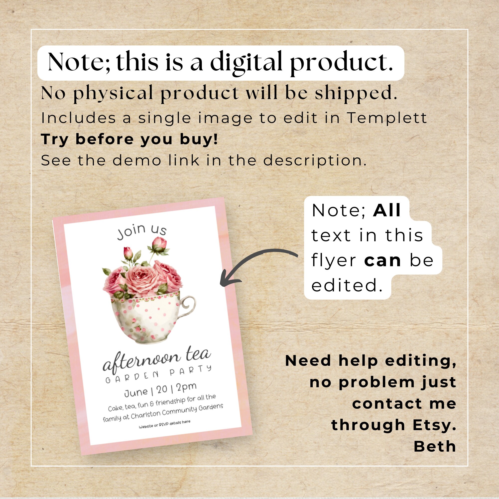 Pink Afternoon Tea Invitation | Garden Tea Party Invite | High Tea ...