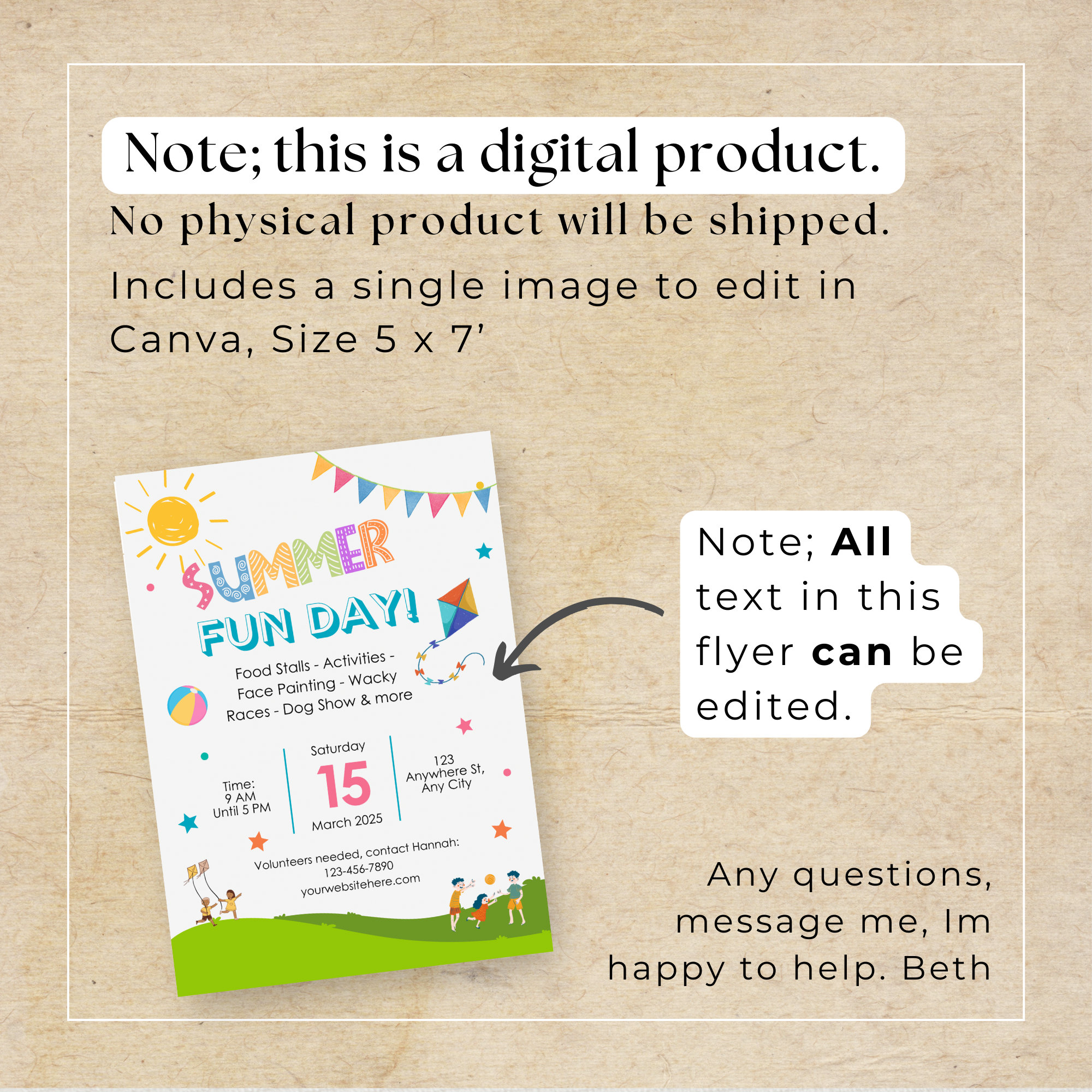 Summer Fun Day Editable Invite Church Event 4th of July Party Picnic in ...