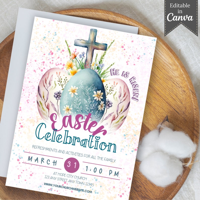 Easter Celebration Invite Basket Eggs Easter Party Invitation Church ...