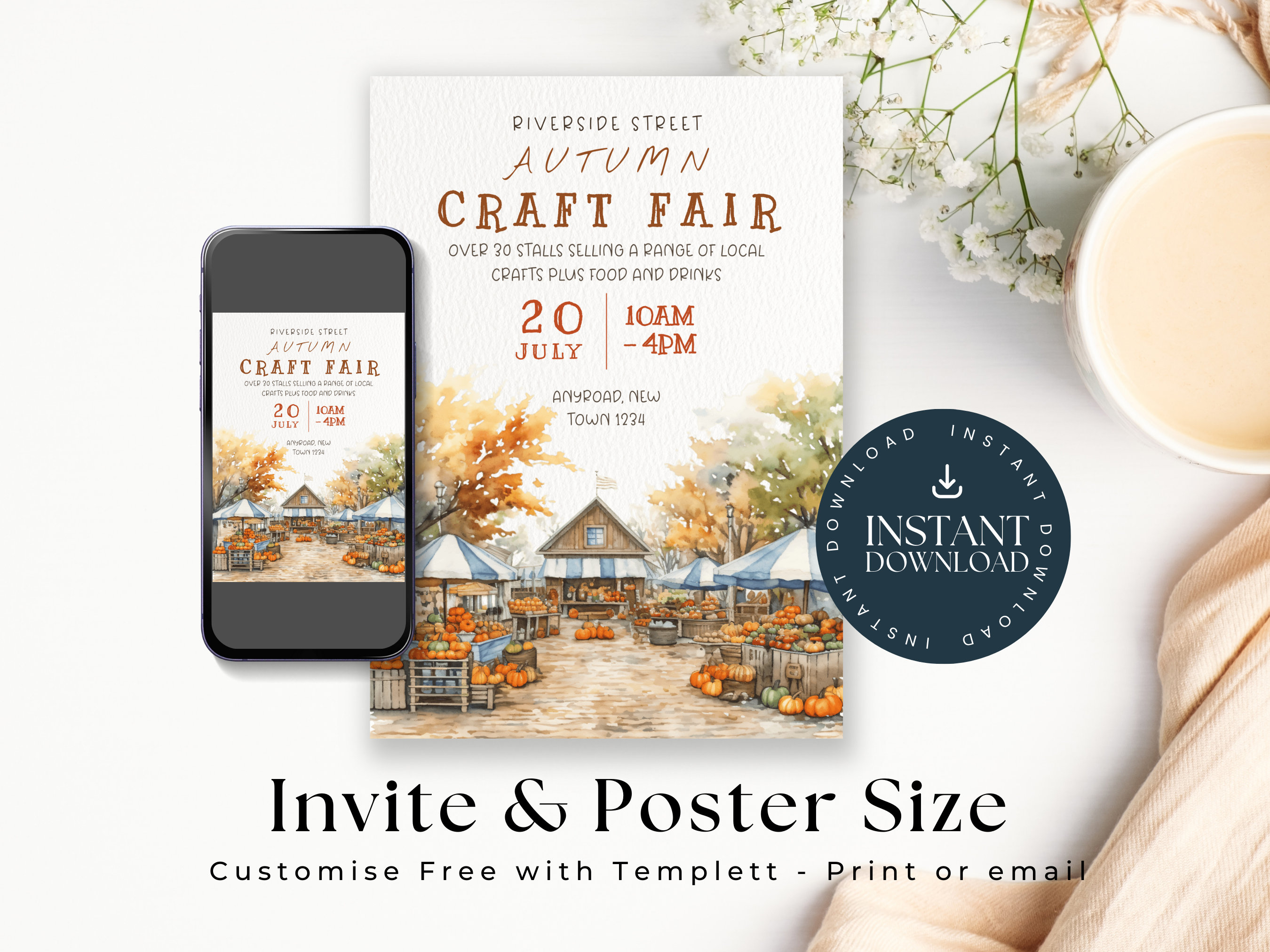 Autumn Craft Fair Flyer | Community Fair Poster | Craft Market | Yard ...