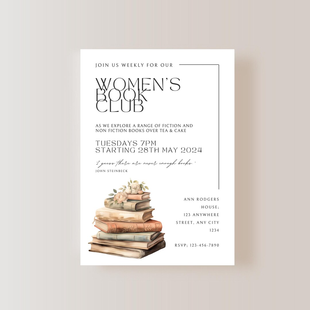Editable Book Club Invite | Vintage Book Club Invitation | Book Party ...